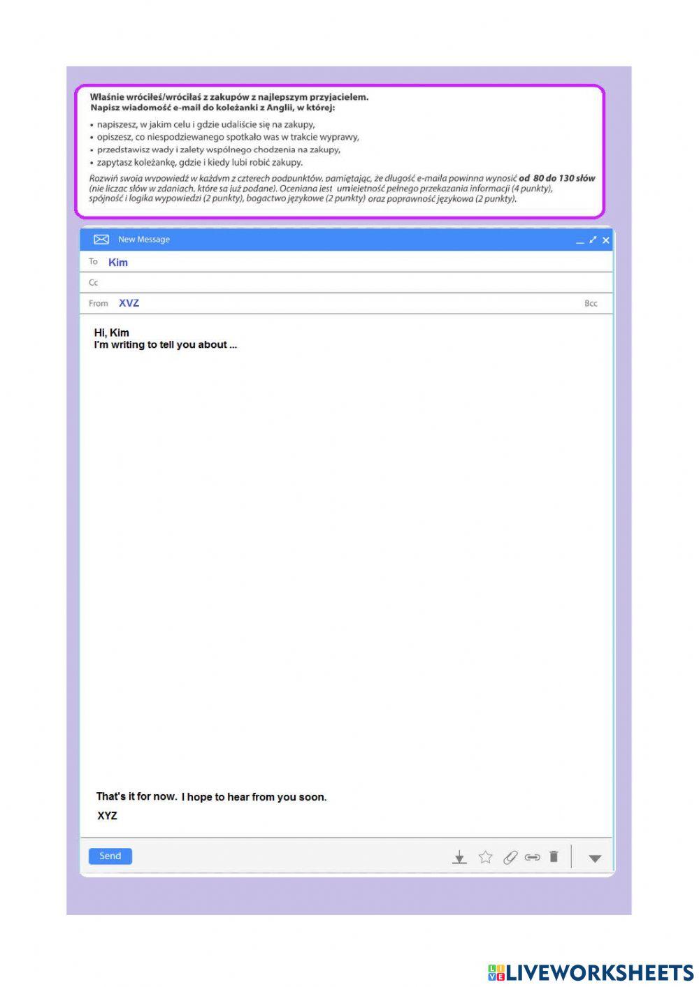 Email - shopping worksheet | Live Worksheets