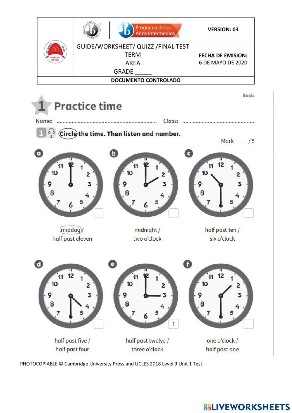 Telling the time | Liliana3082 | Live Worksheets