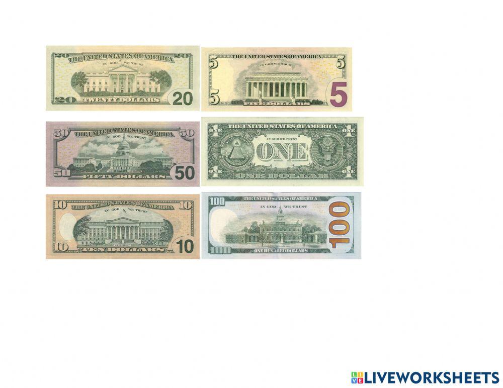 Matching paper bill front and back online exercise for | Live Worksheets