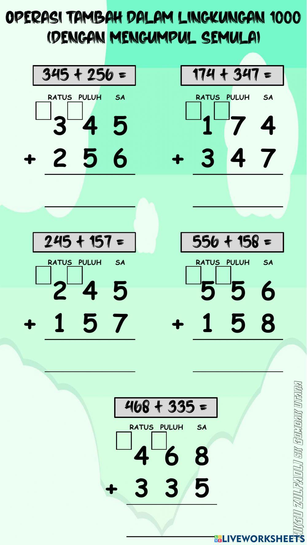 Operasi tambah … | Free Interactive Worksheets | 729983