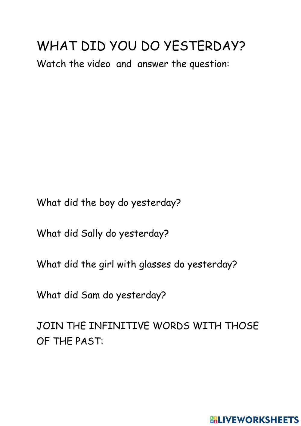 WHAT DID YOU DO YESTERDAY by salma worksheet | Live Worksheets
