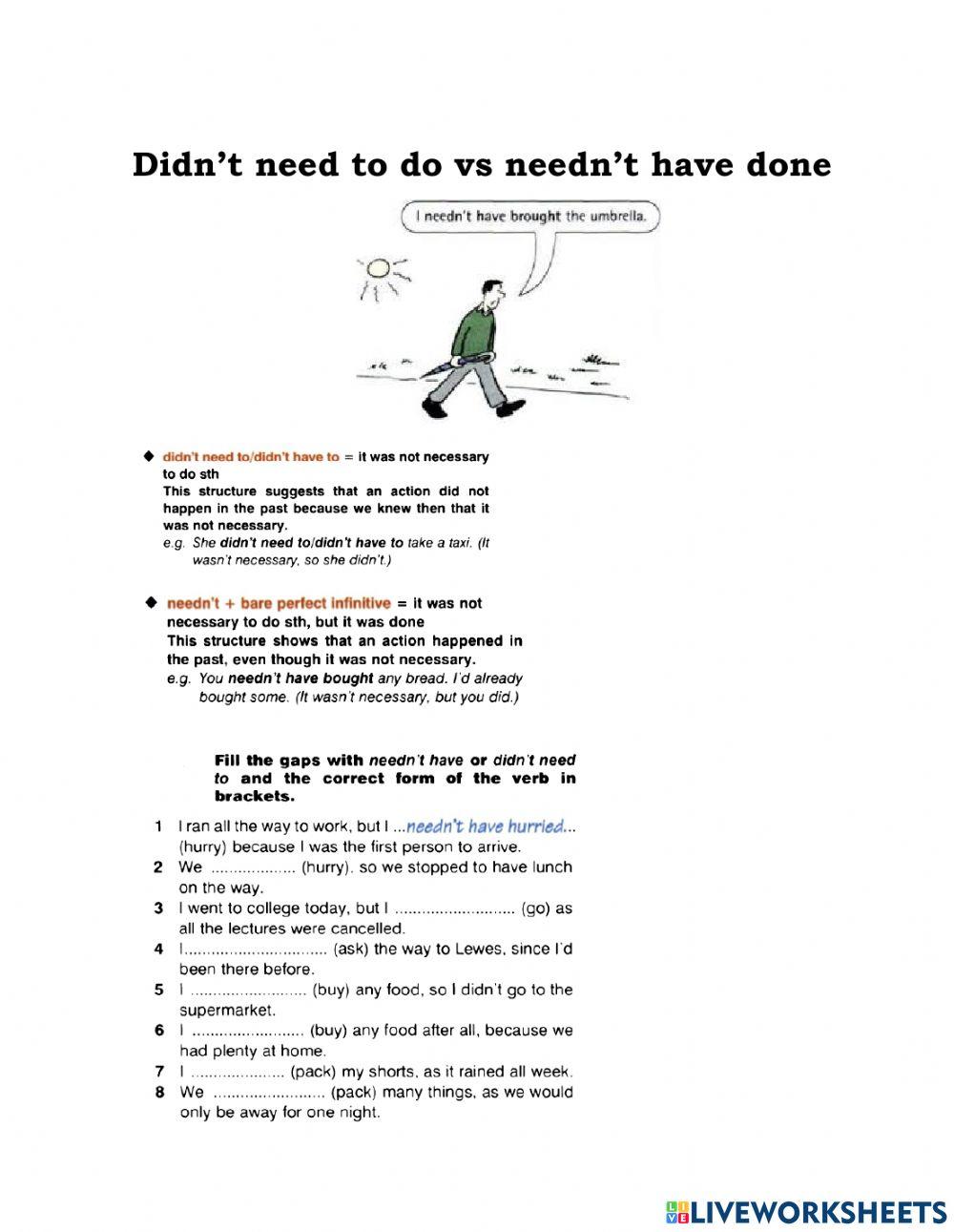 didn't need to do- needn't have done 4749463