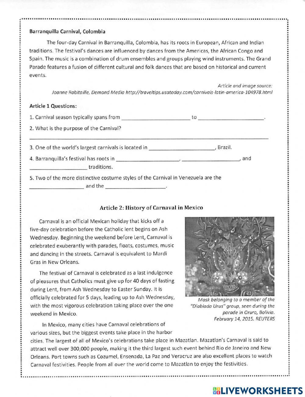 Carnaval 2 online exercise for | Live Worksheets