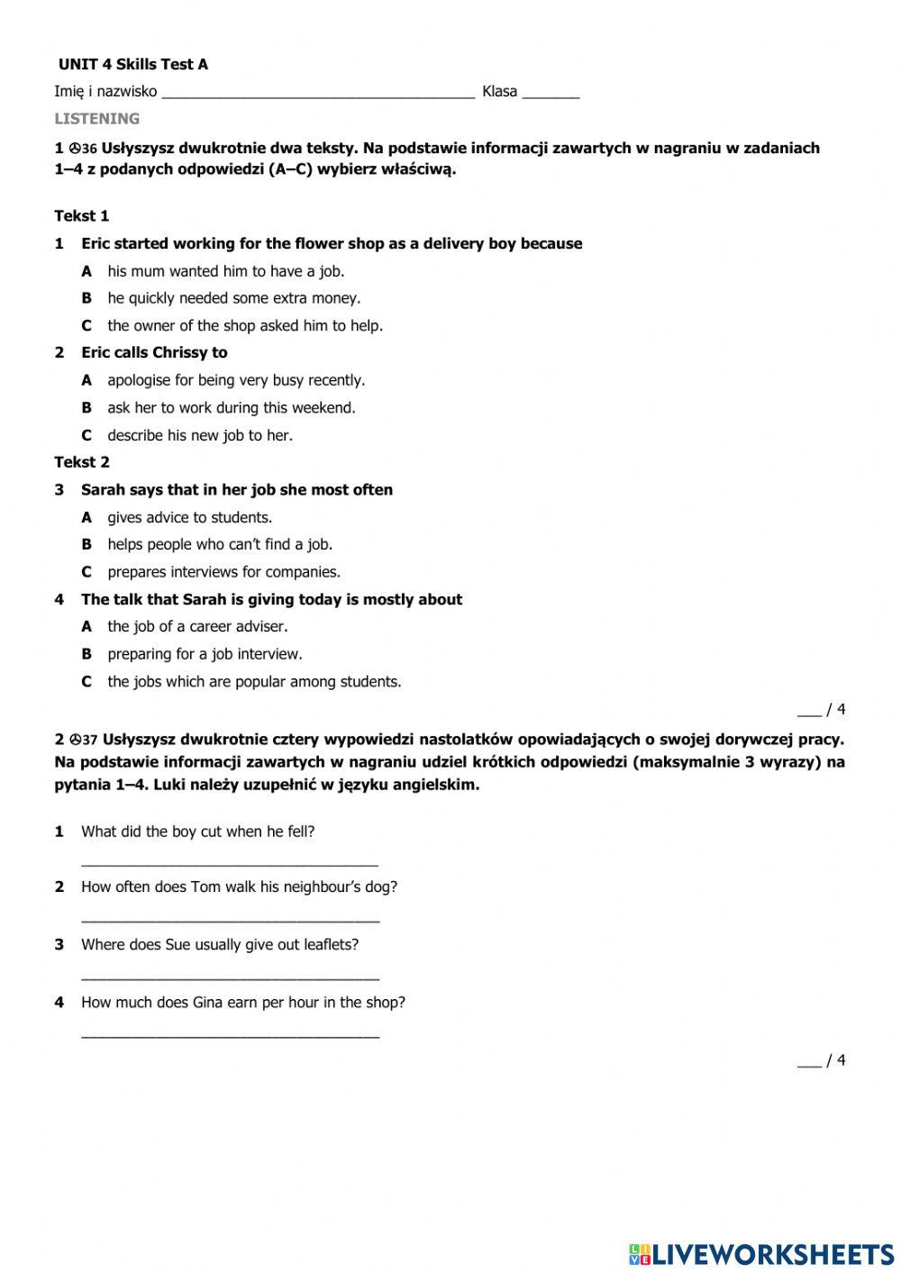 unit 4 klasa 7 | Free Interactive Worksheets | 6427268