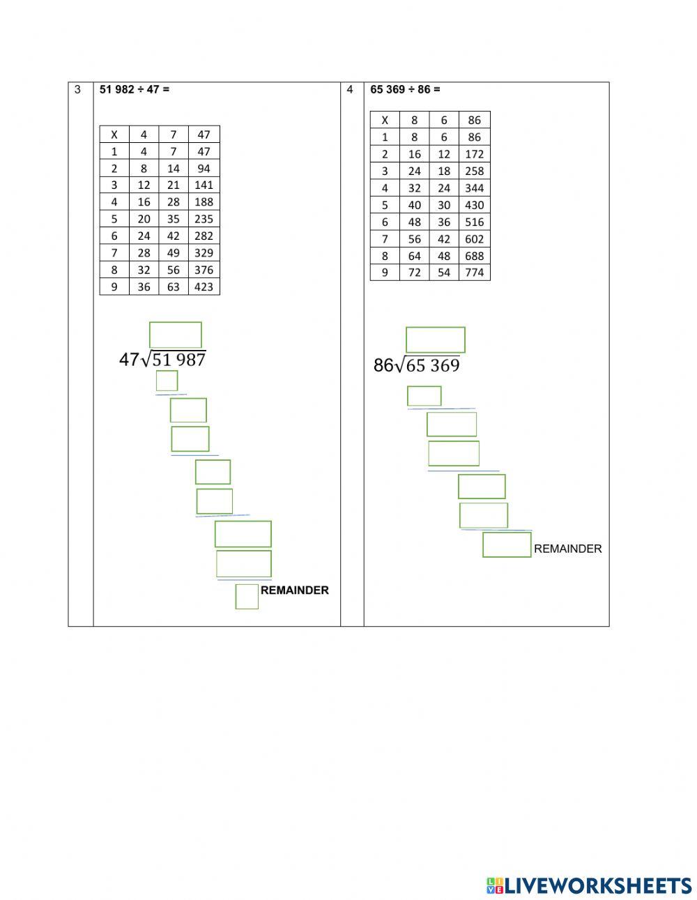 Divide year 4 interactive worksheet | Live Worksheets