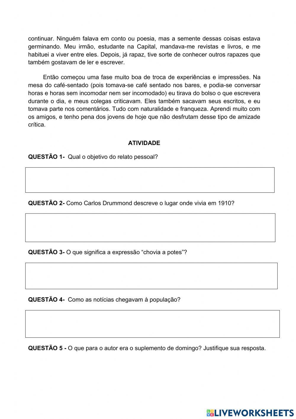 ATIVIDADE- RELATO PESSOAL- INTERPRETAÇÃO TEXTUAL 4750969