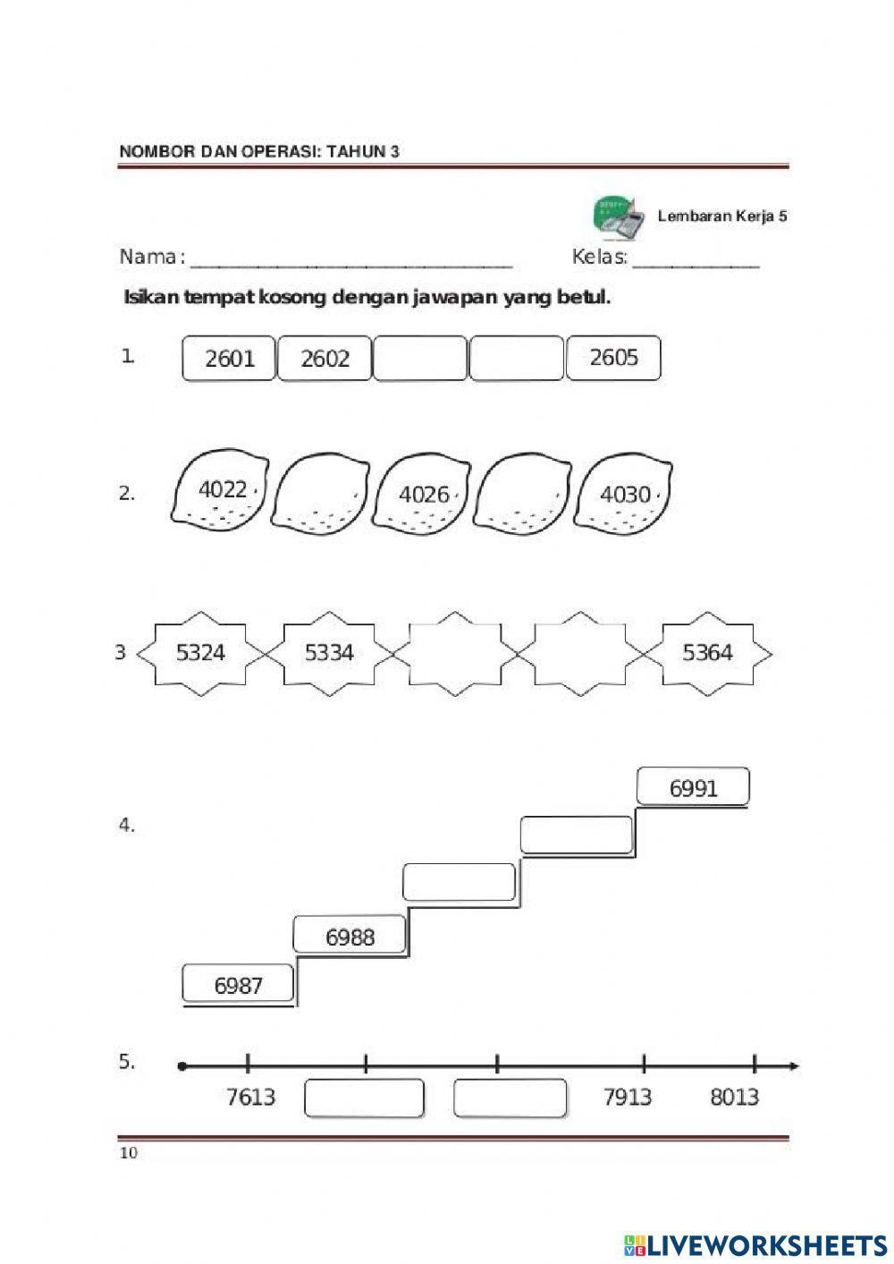 Bilang nombor sehingga 10000 worksheet | Live Worksheets