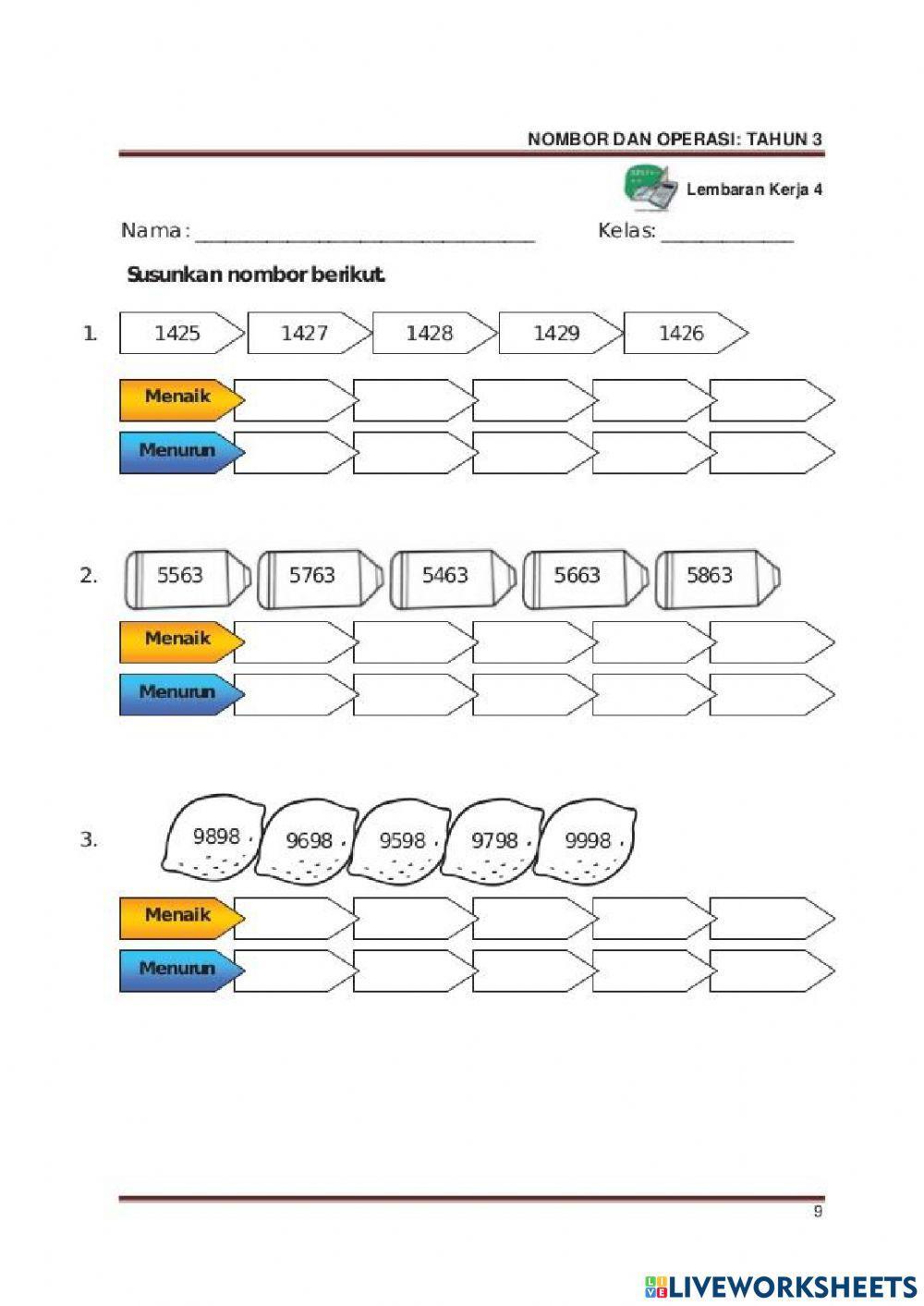 Bilang nombor sehingga 10000 worksheet | Live Worksheets