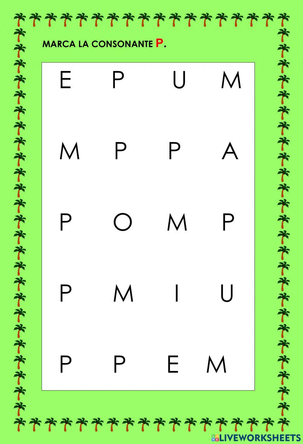 Letra P worksheet for Grado 1 | Live Worksheets