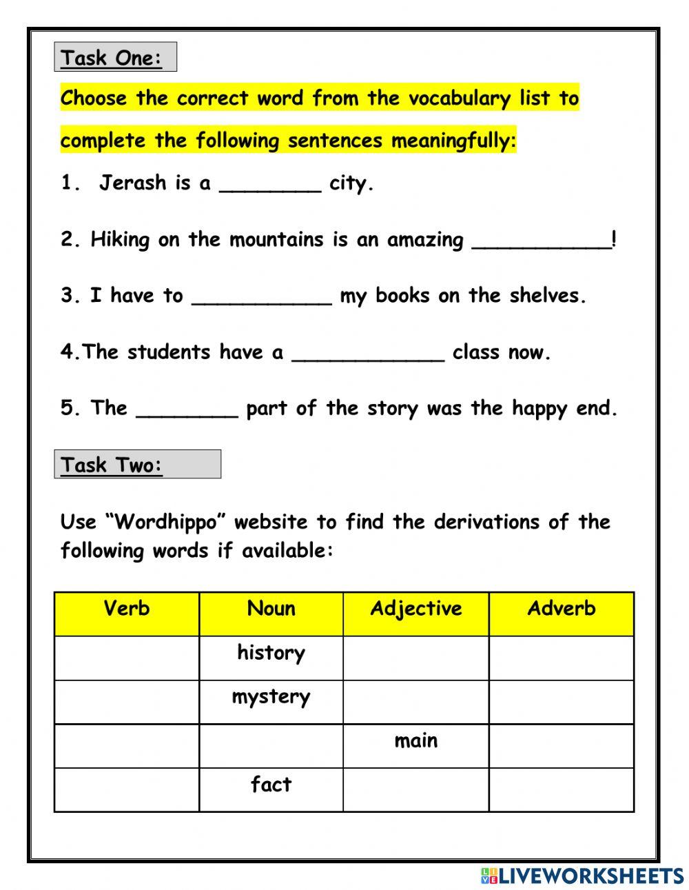 Vocabulary -At … | Free Interactive Worksheets | 6427987