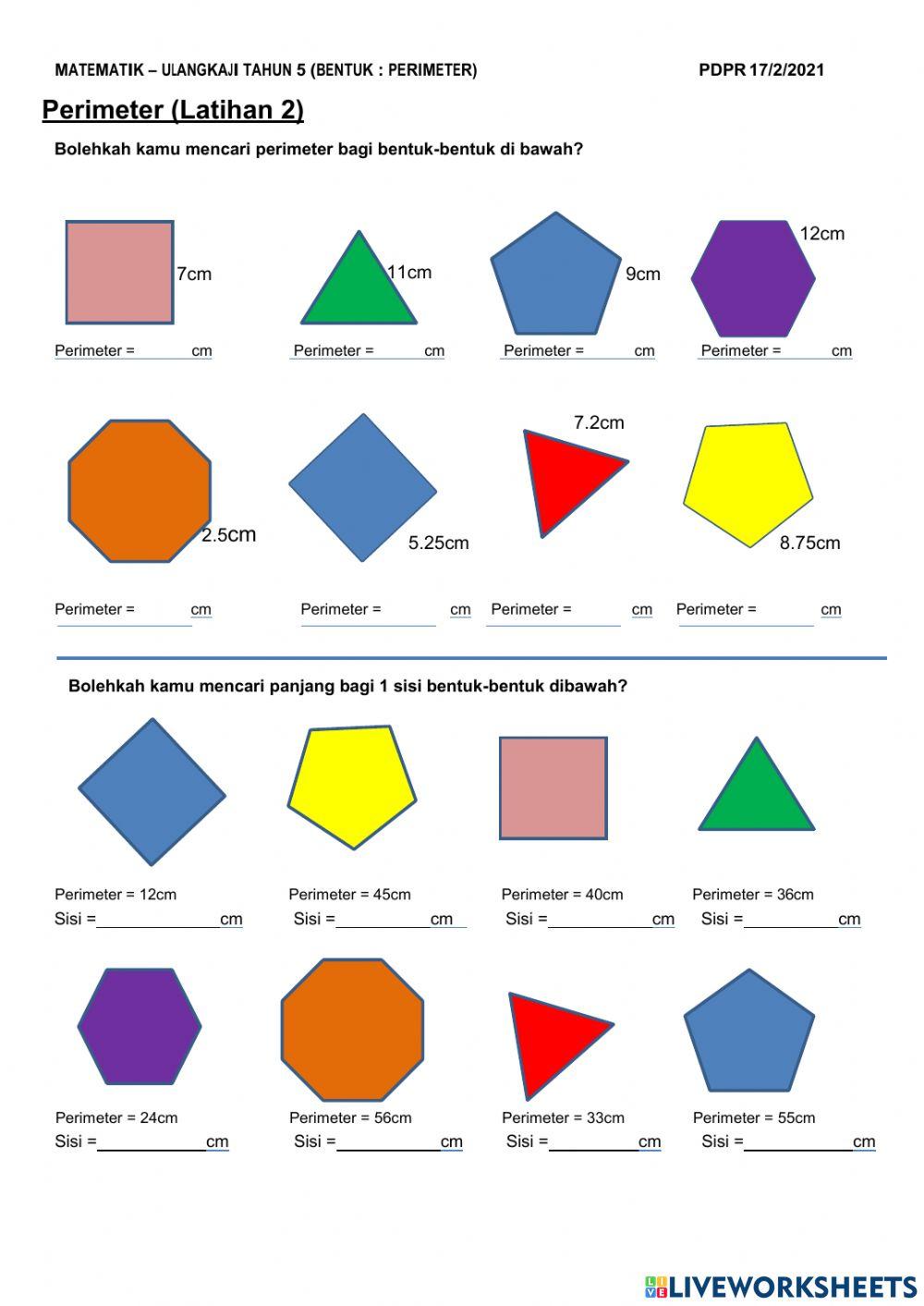 Perimeter free exercise | Live Worksheets