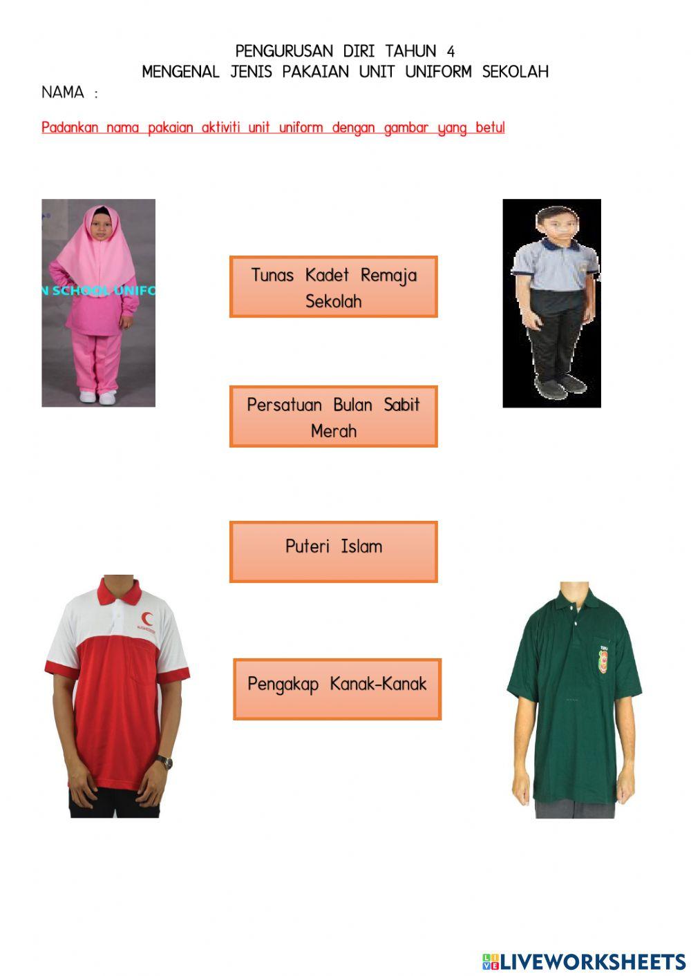 Pakaian unit uniform interactive worksheet | Live Worksheets