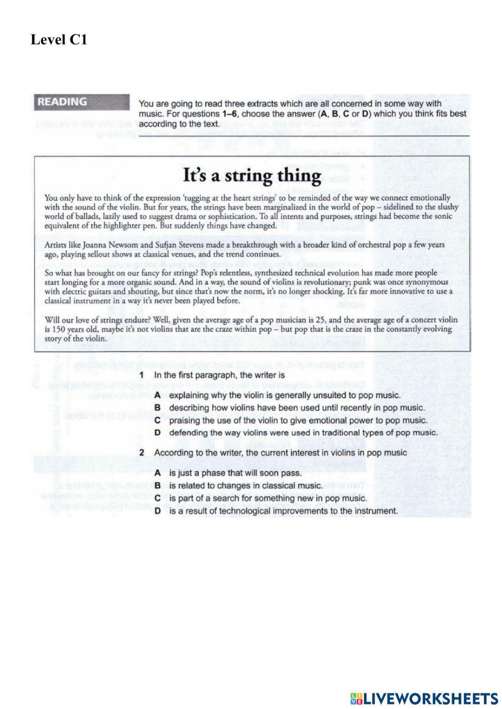 Reading Arts C1 | Free Interactive Worksheets | 6428265