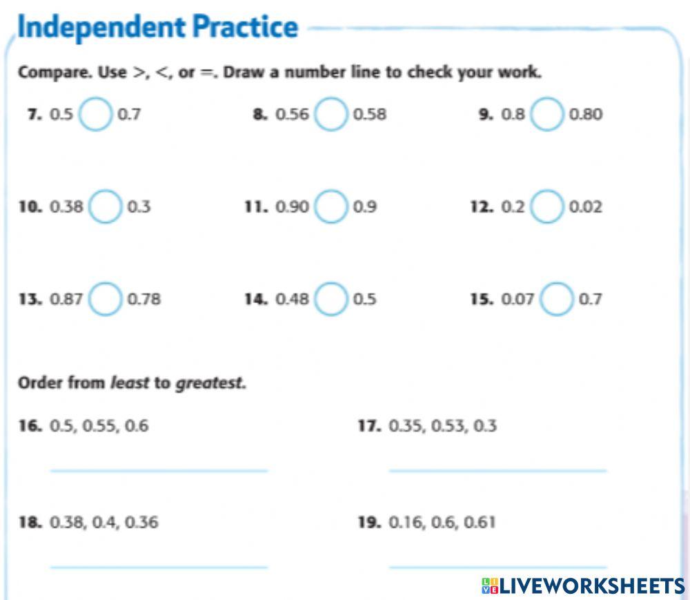 Compare and Ord… | Free Interactive Worksheets | 732246