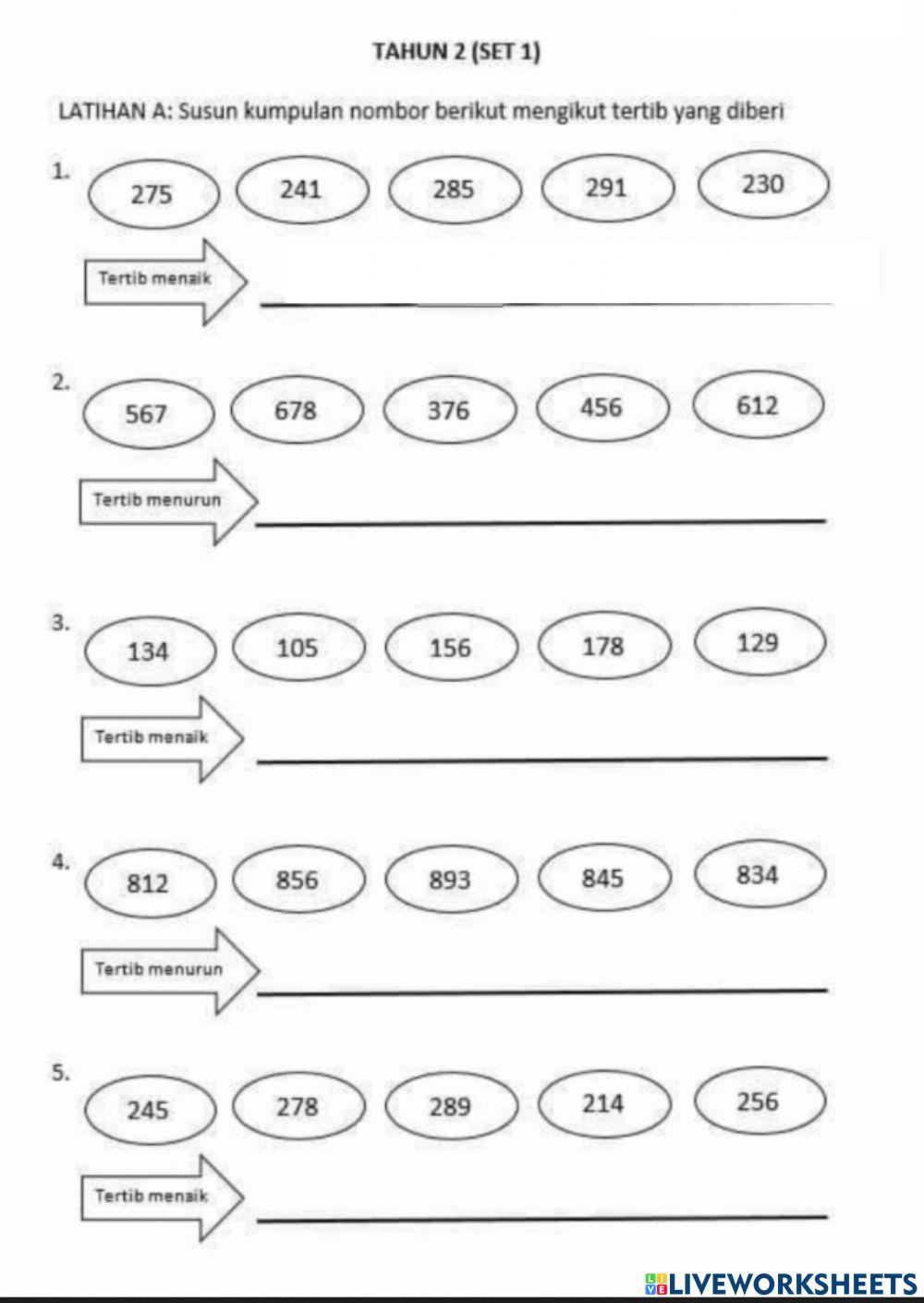 732484 | Susun nombor menaik dan menurun | derisa