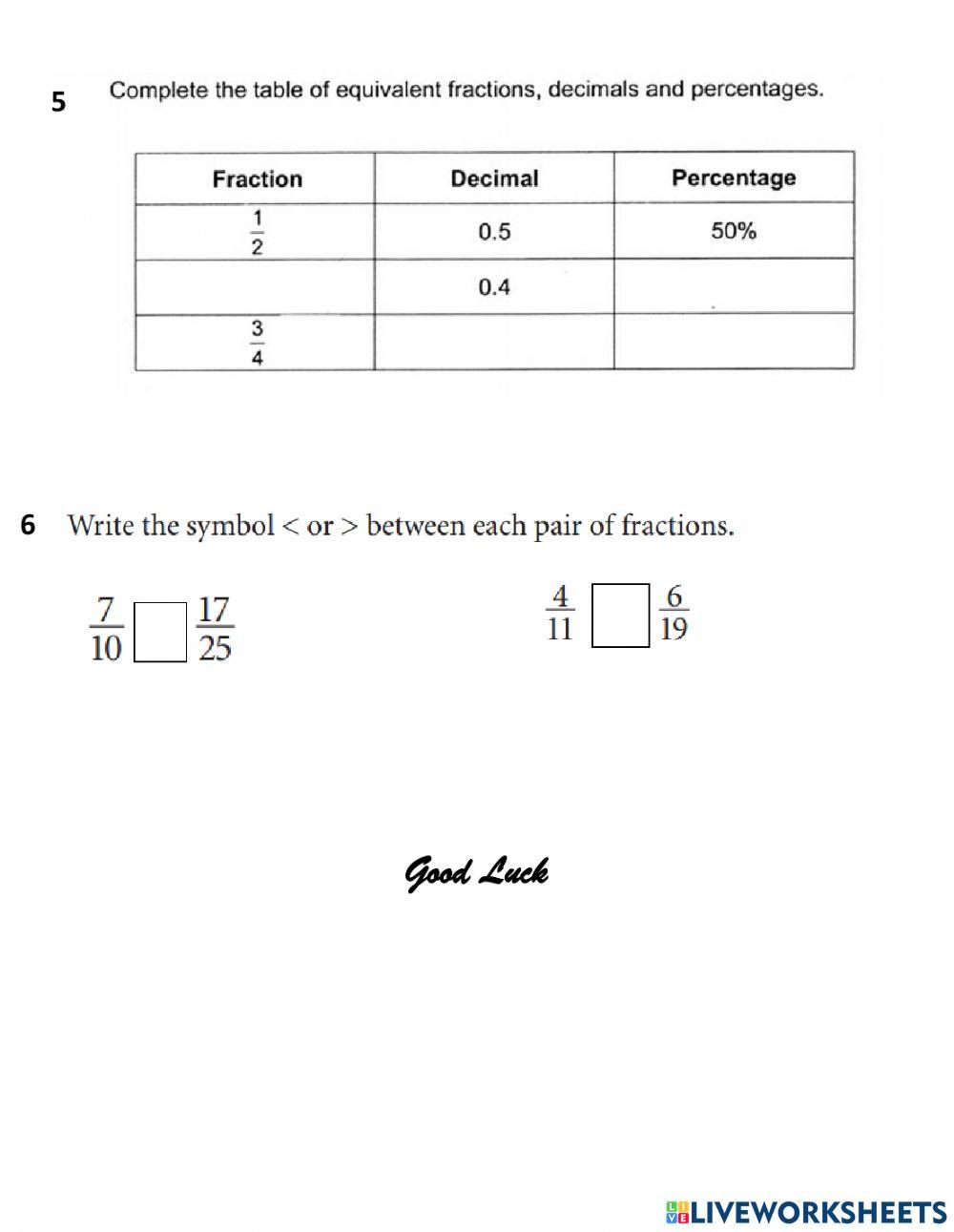 Grade 6 Quiz-1 online exercise for | Live Worksheets