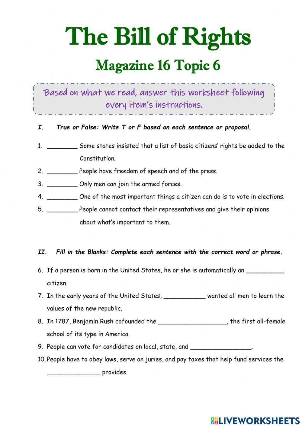 The Bill of Rig… | Free Interactive Worksheets | 733070