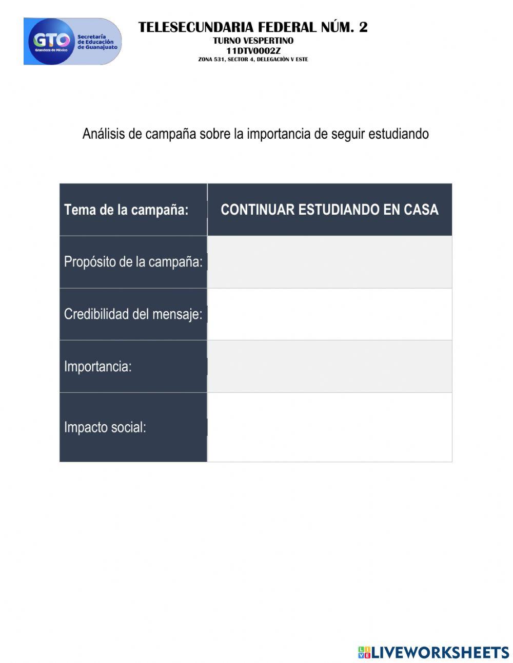 Análisis de campaña pública worksheet | Live Worksheets