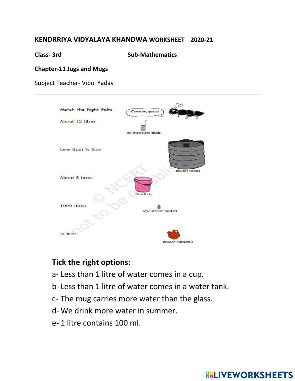Jugs and Mugs exercise | Live Worksheets