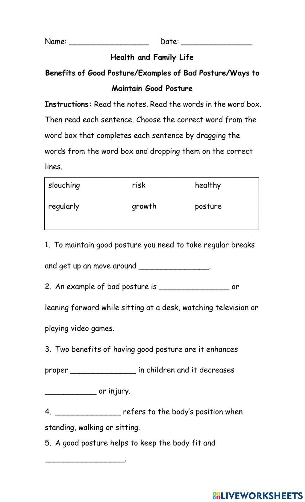 Posture | Free Interactive Worksheets | 733521