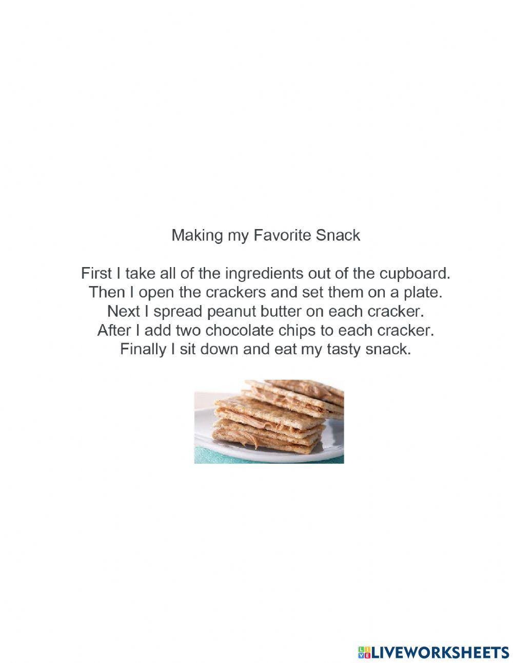 Favorite snack sequencing worksheet | Live Worksheets