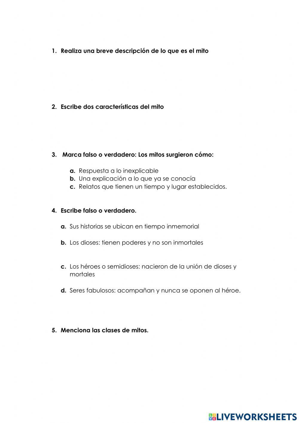El mito exercise | Live Worksheets