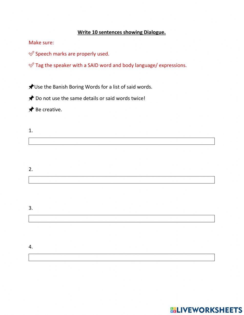 Writing Dialogue online exercise for | Live Worksheets