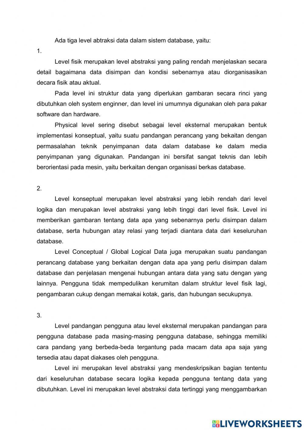 LK Database Server XI TKJ 2 worksheet | Live Worksheets