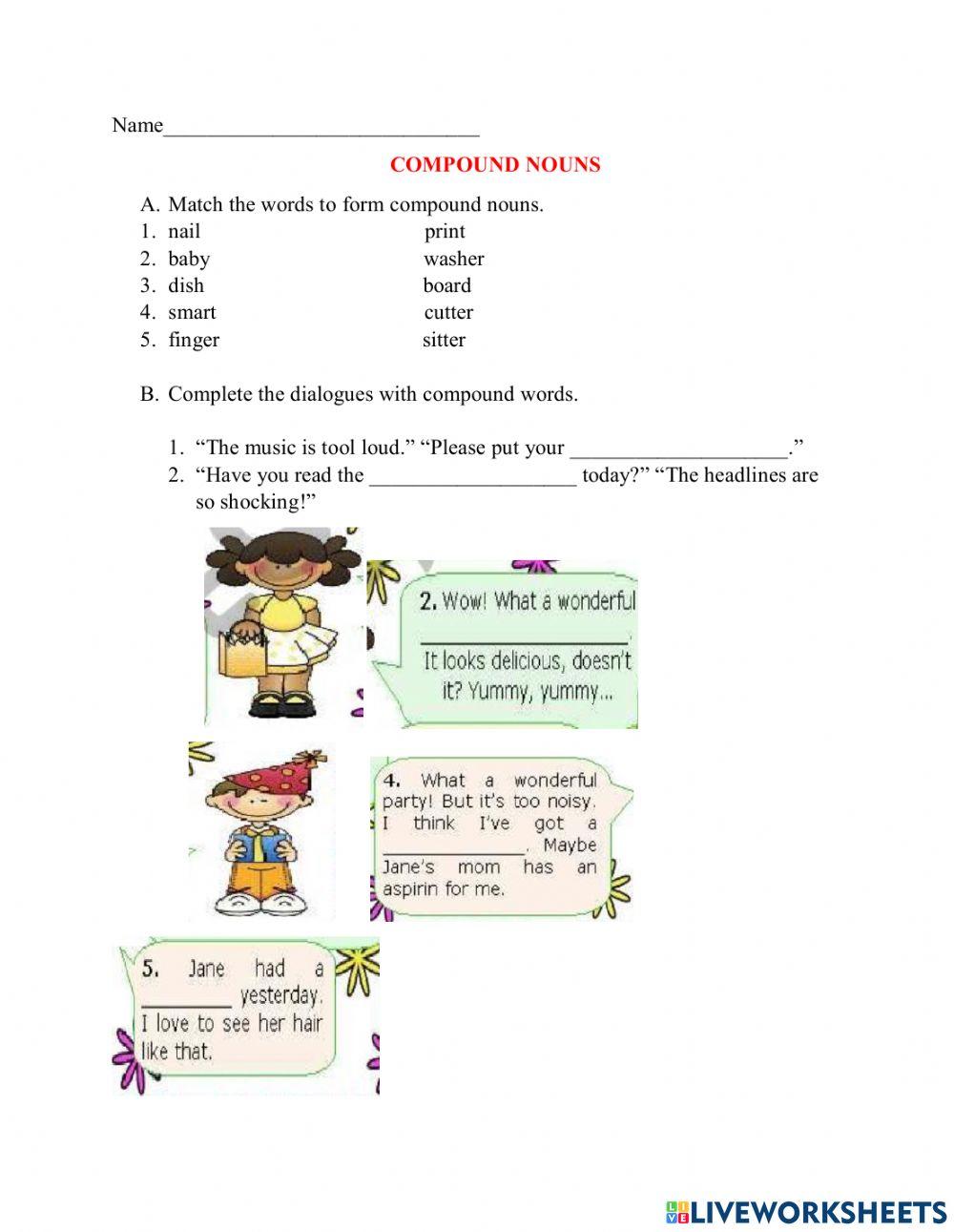 Pdf online exercise: Compound nouns | Live Worksheets