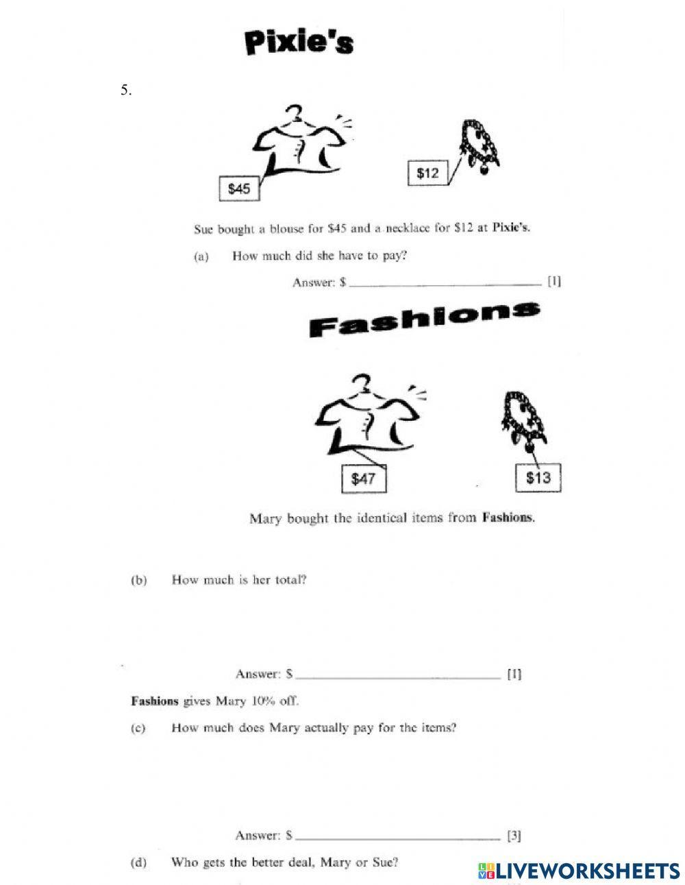 Consumer Math BJC - Practice questions online exercise for | Live ...