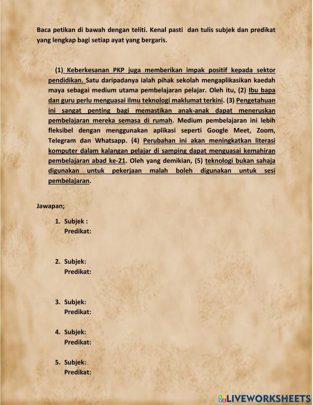 Sintaksis worksheet | Live Worksheets