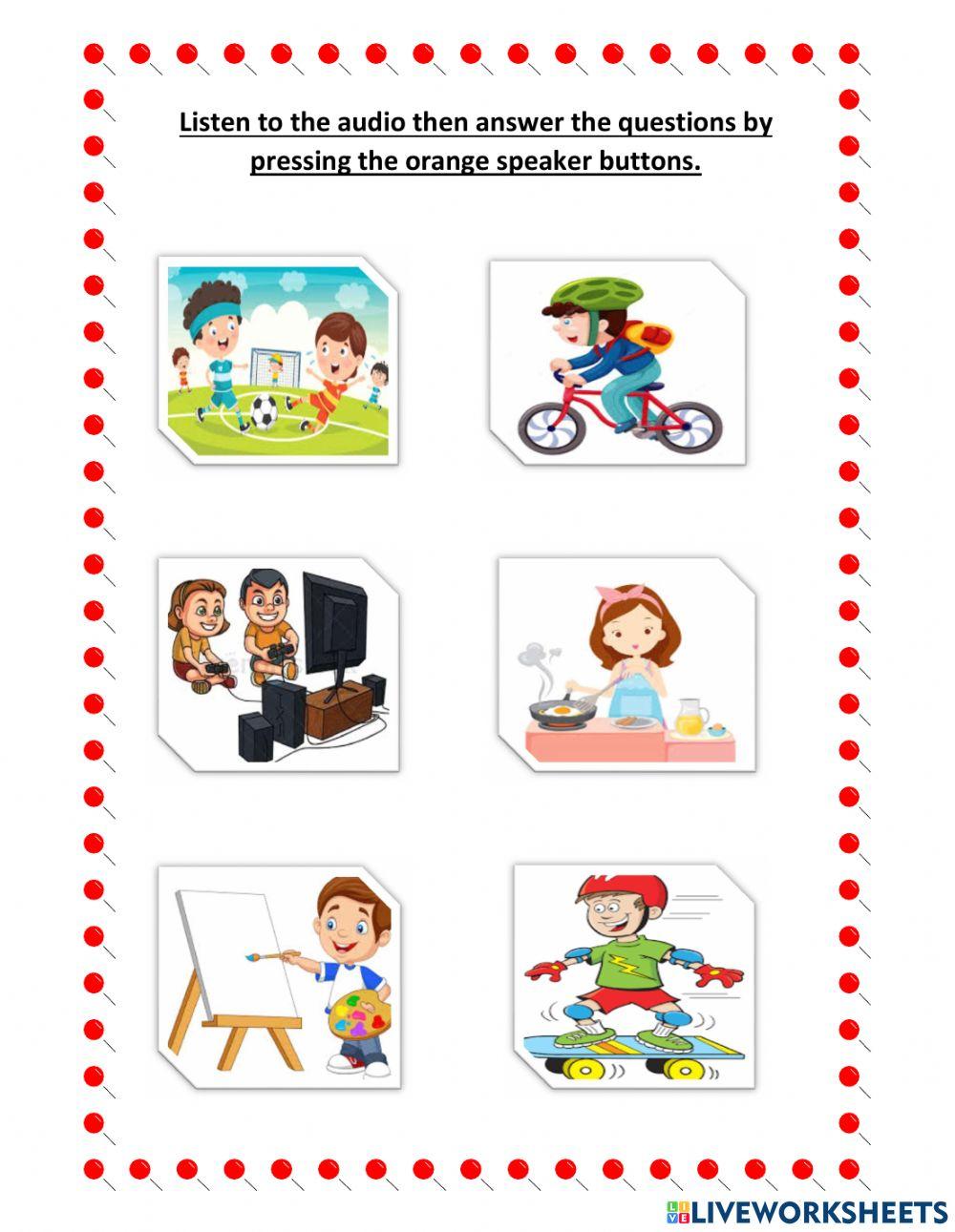 HOBBIES AND INTEREST-SPEAKING online exercise for | Live Worksheets