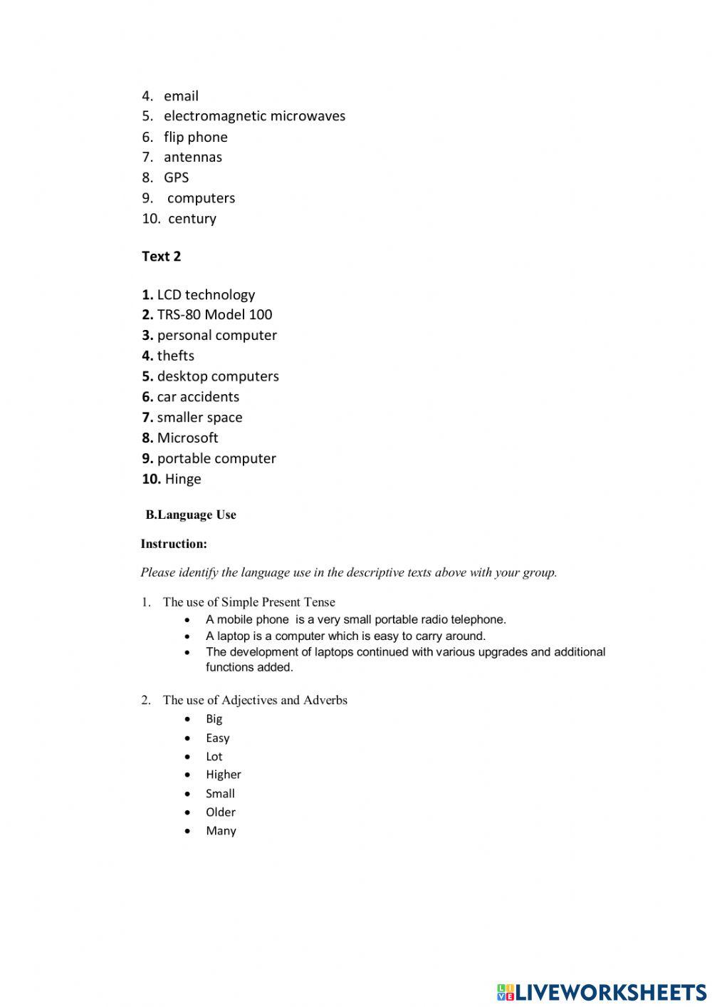 B.ing P Task worksheet | Live Worksheets