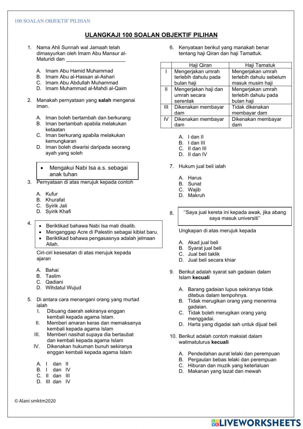 735888 | 90 SOALAN OBJEKTIF PENDIDIKAN ISLAM K1 | ALANI