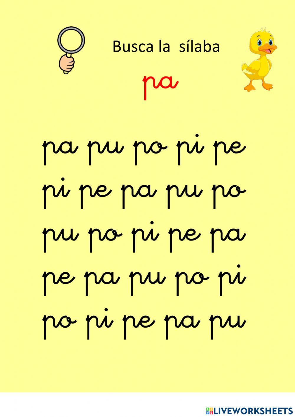Buscar la sílaba pa worksheet | Live Worksheets