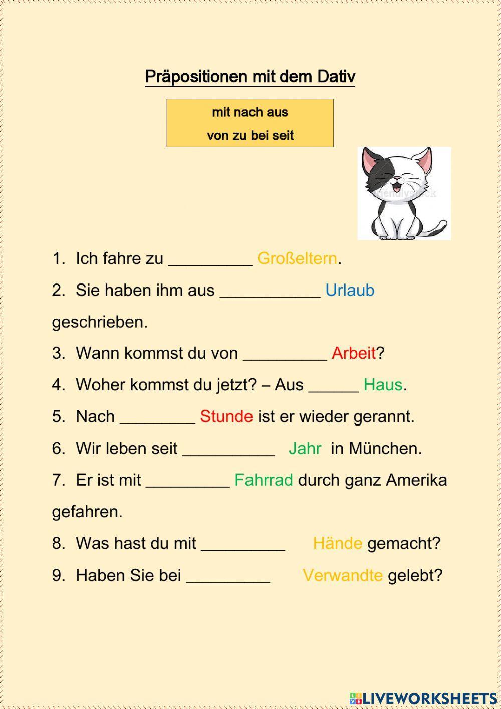 Präpositionen m… | Free Interactive Worksheets | 736172