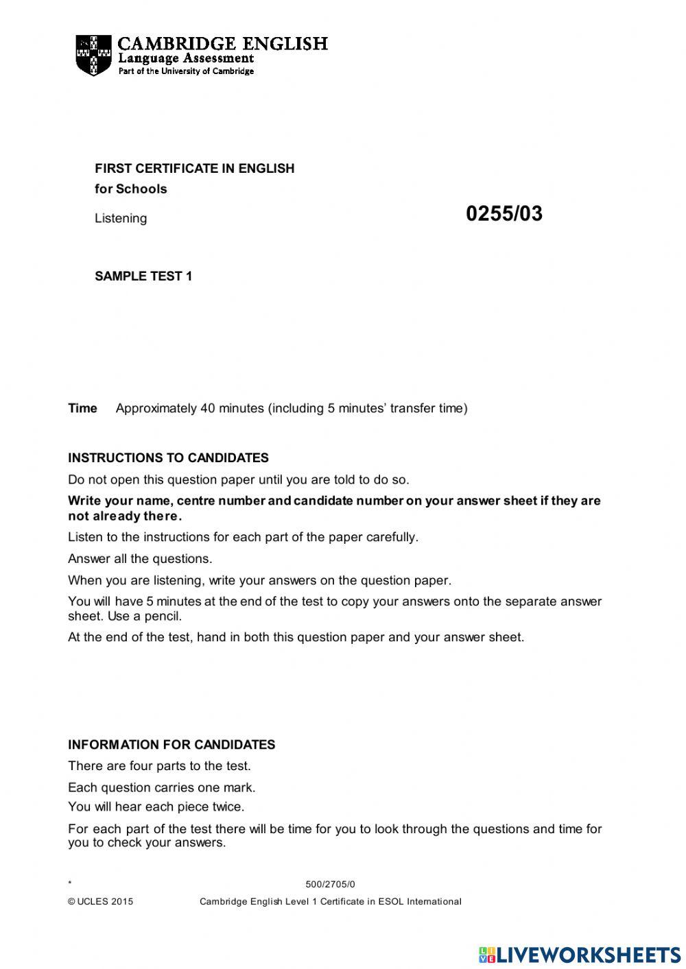 FCE B2 for scho… | Free Interactive Worksheets | 6431098