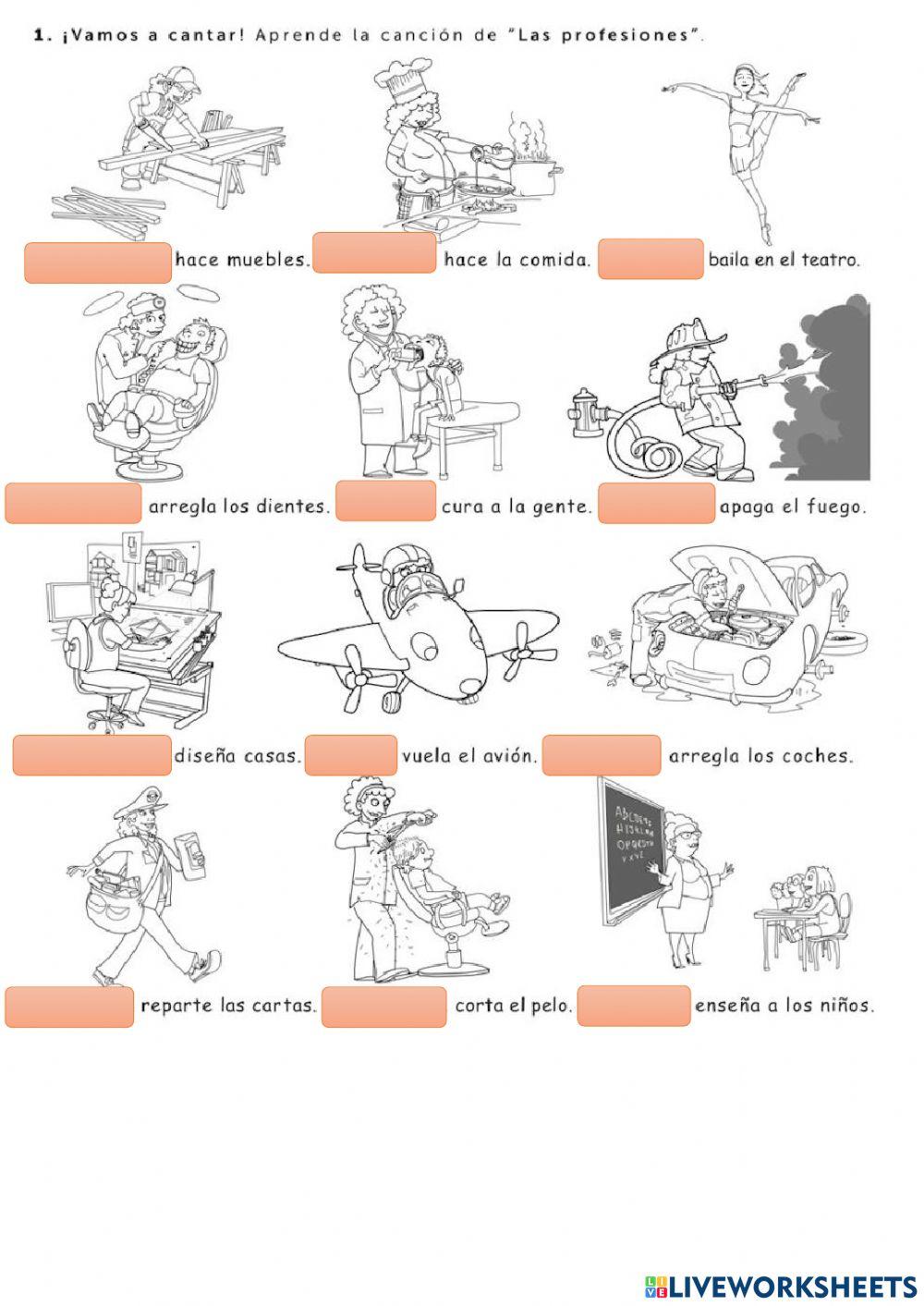 Profesiones online pdf worksheet | Live Worksheets