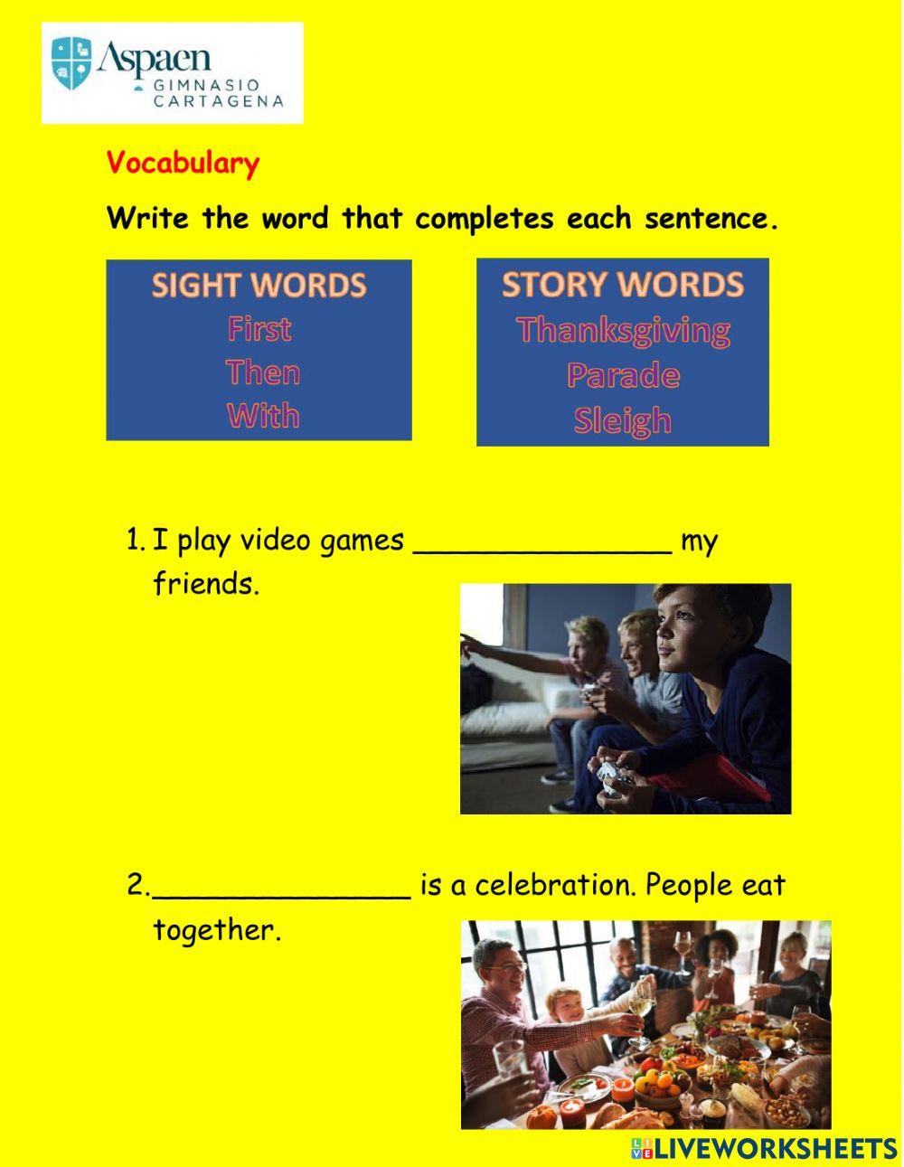 Vocabulary words exercise for 1 | Live Worksheets