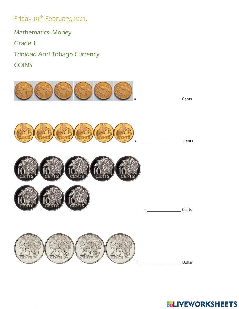 Grade 1 Worksheet Money online exercise for | Live Worksheets