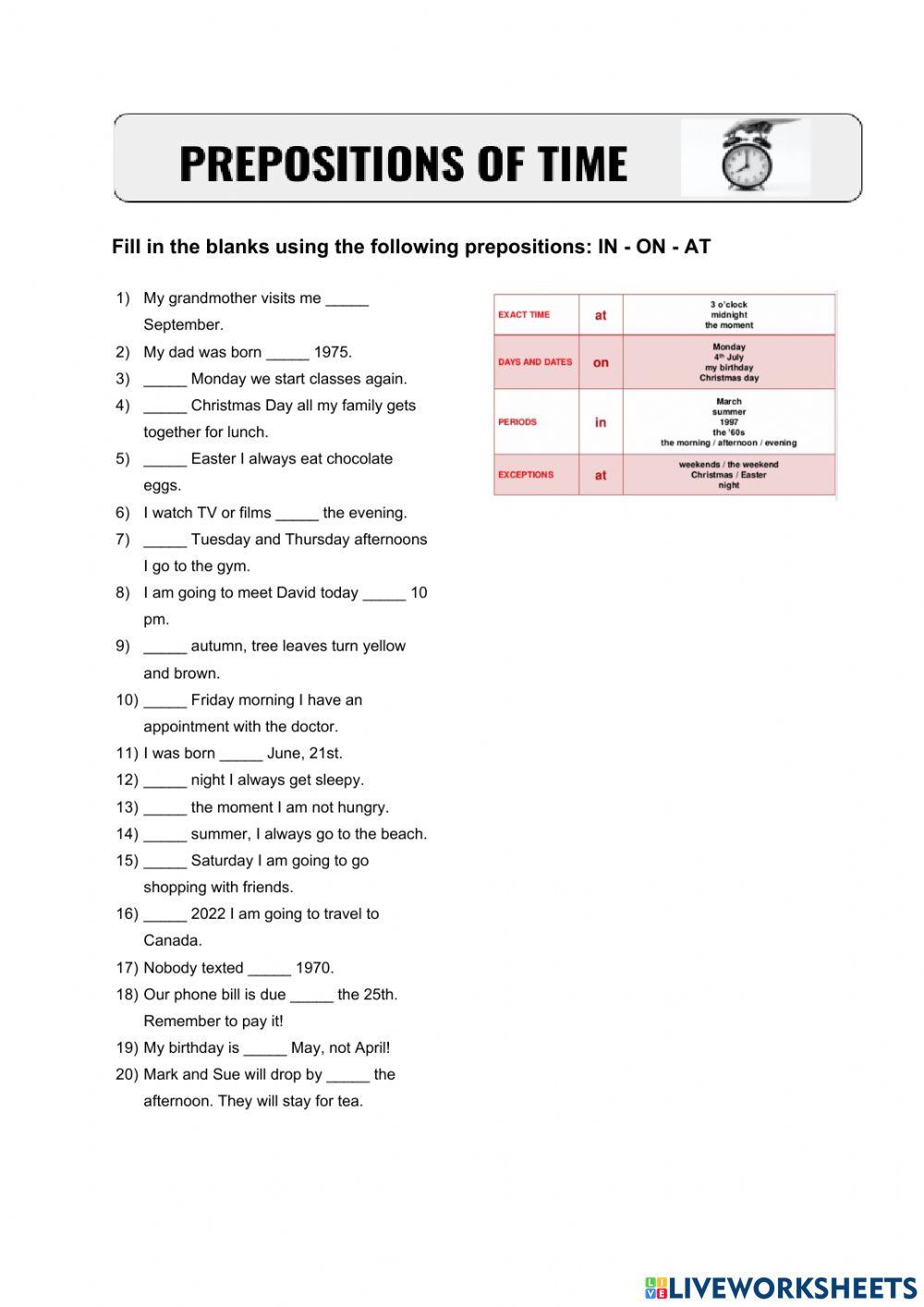 Prepositions of… | Free Interactive Worksheets | 736698