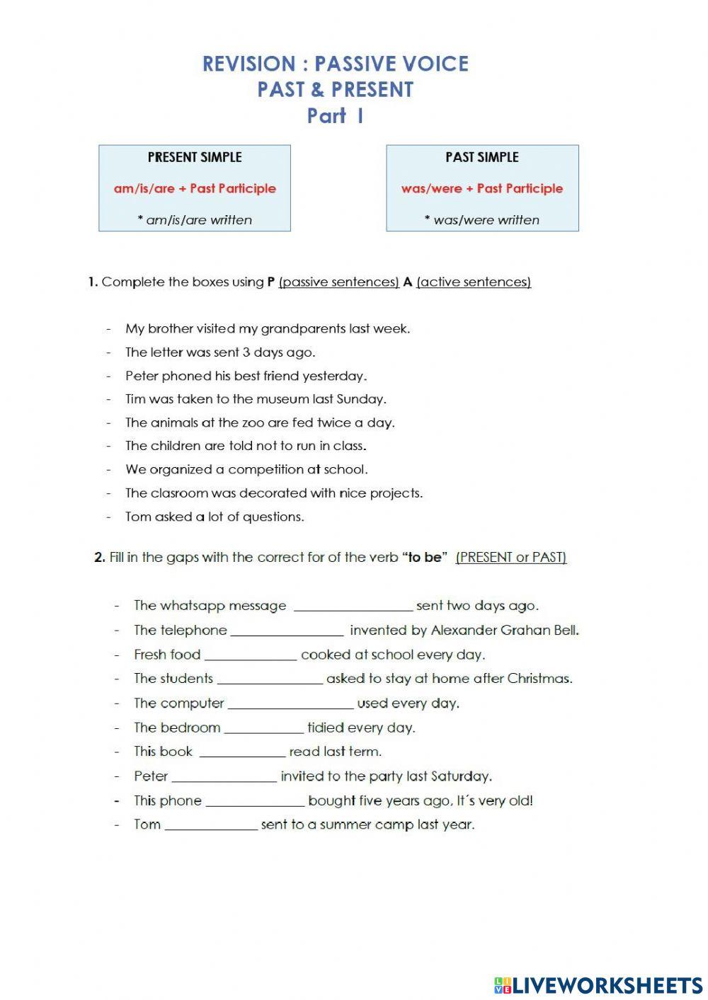 Passive voice-exercises. online exercise for | Live Worksheets