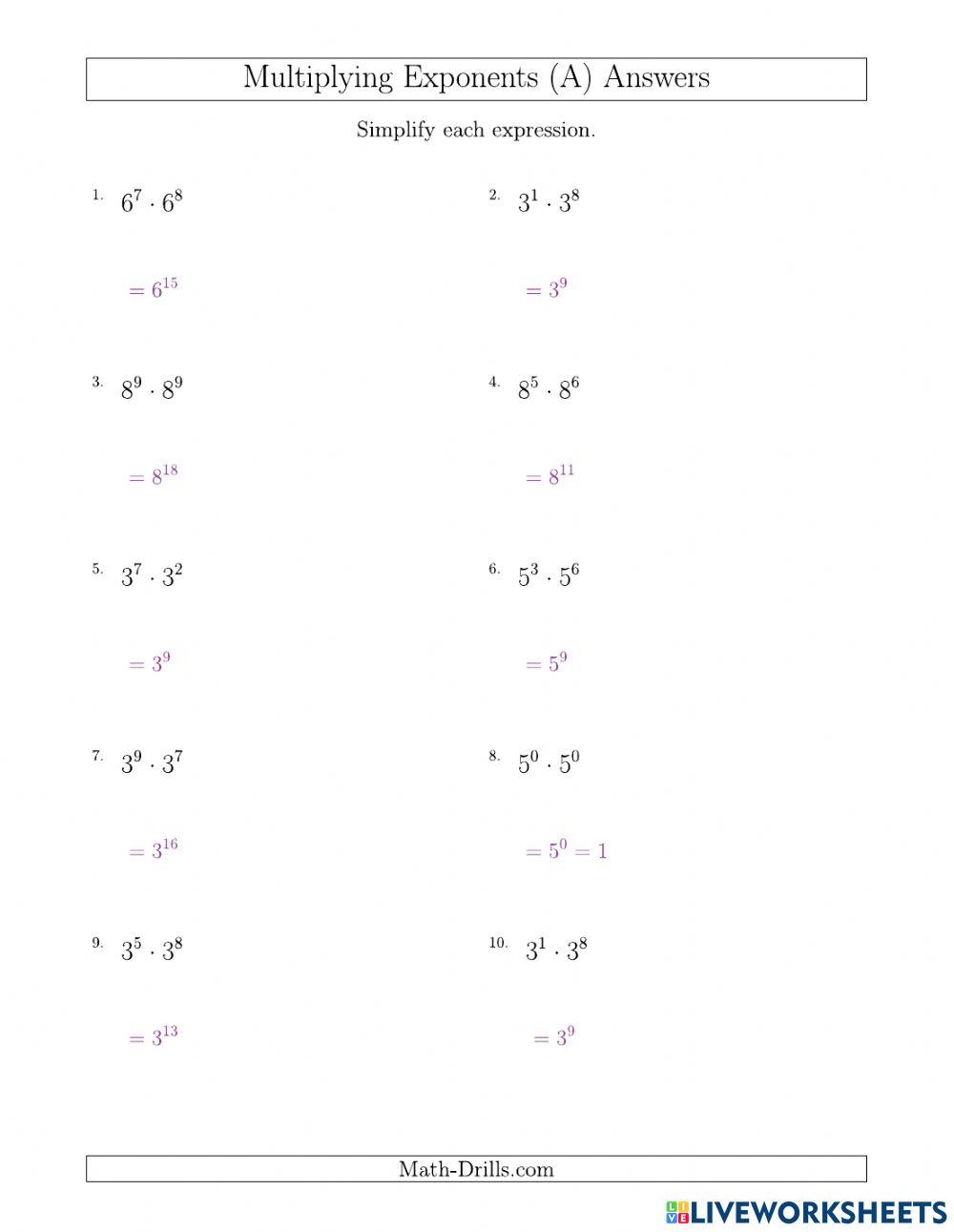 Exponent Rules-… | Free Interactive Worksheets | 4760368