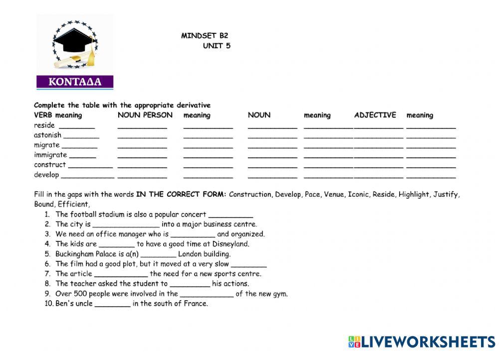 Mindset B2 unit 5 1852 | Kontada | Live Worksheets