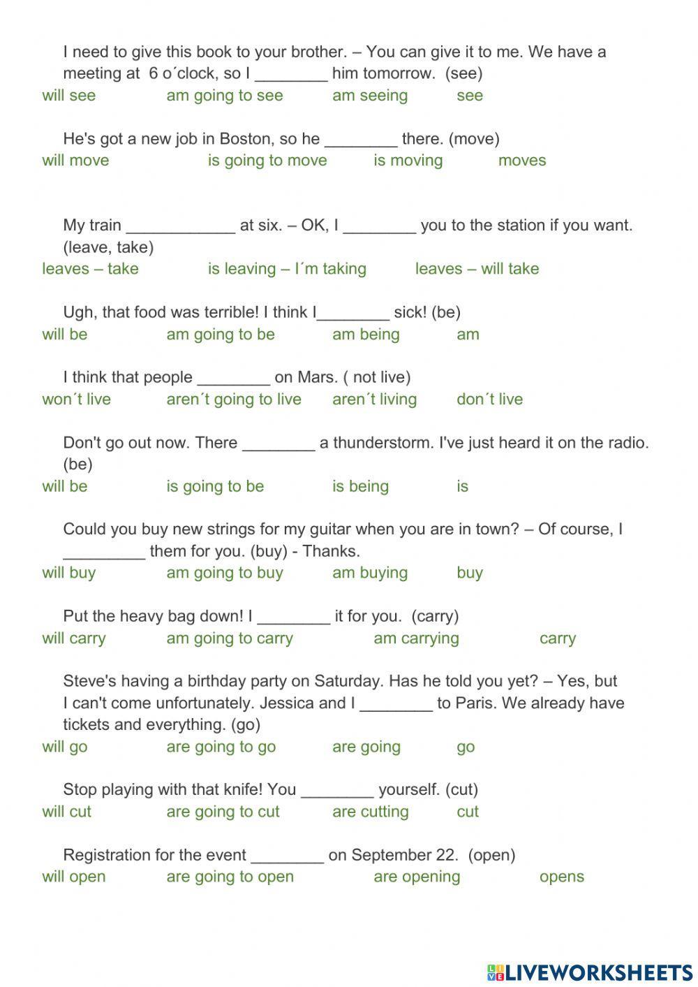 Future forms | Free Interactive Worksheets | 736938