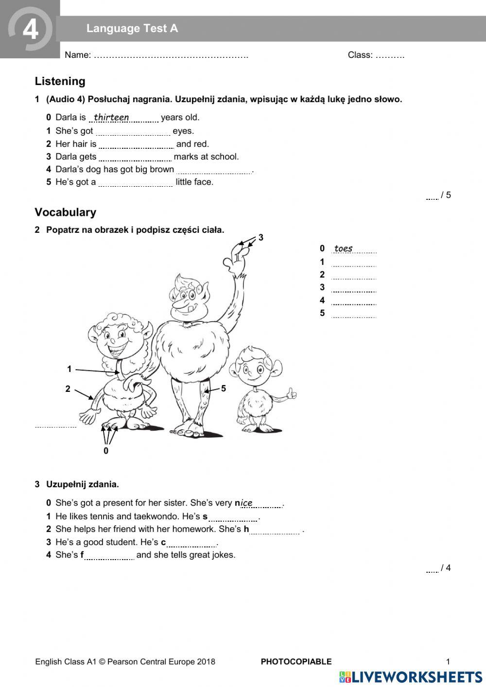 English Class A1 Unit 4 test online exercise for | Live Worksheets