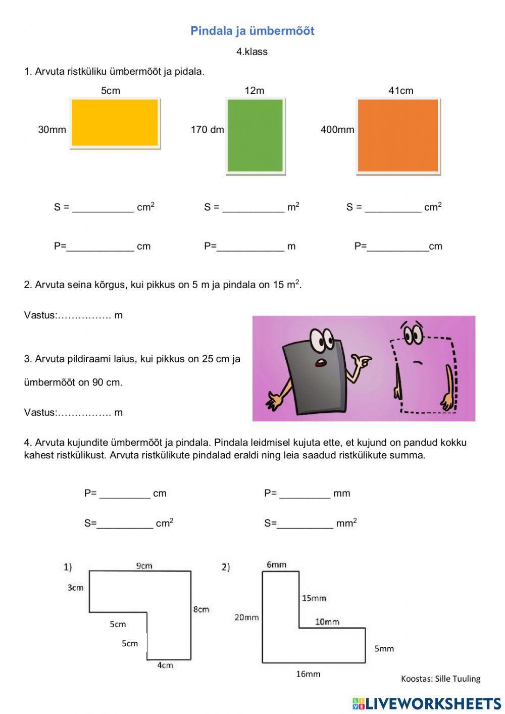 Pindala ja ümbe… | Free Interactive Worksheets | 737259