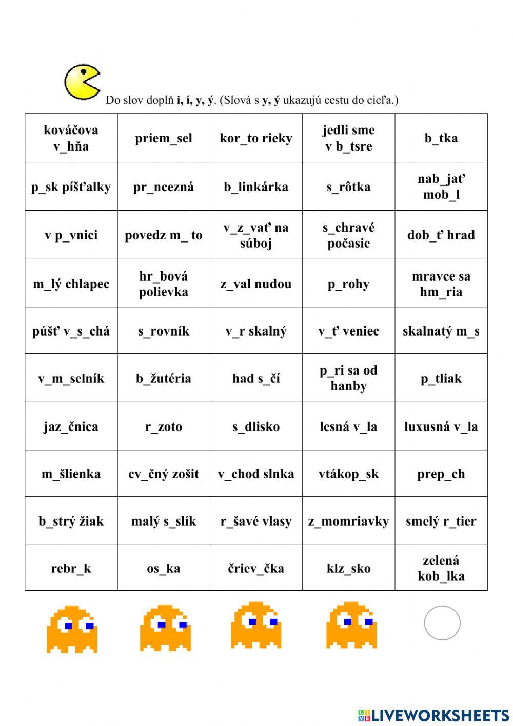 Vybrané slová interactive worksheet | Live Worksheets