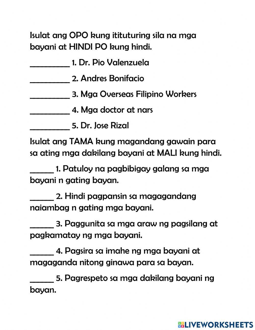 737494 | Bayani ng bayan | Thinx | LiveWorksheets