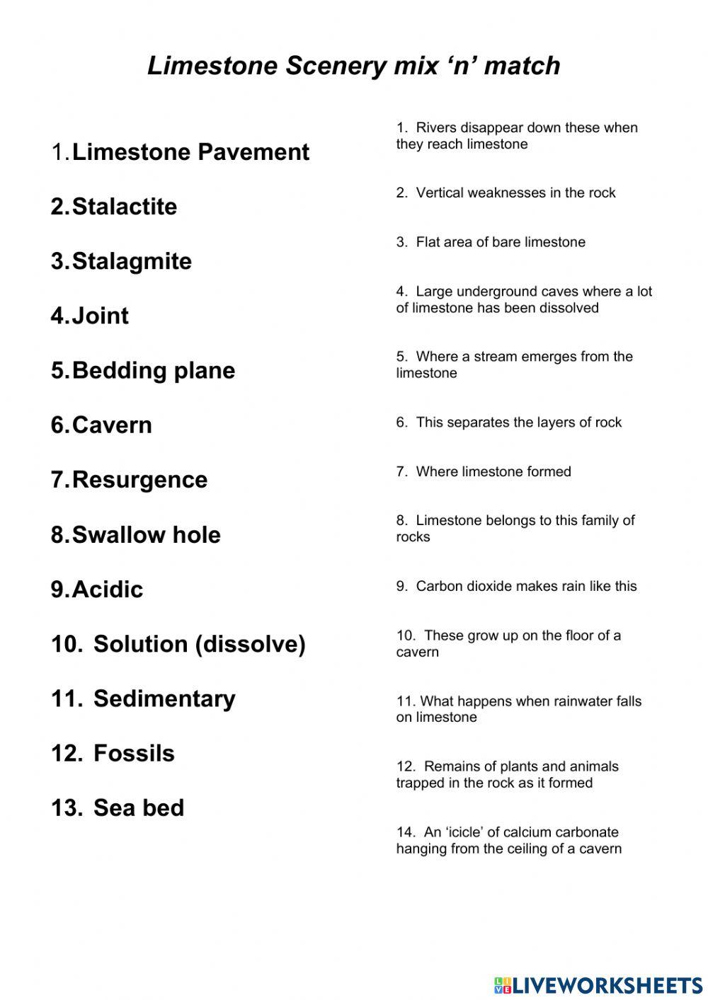 Limestone- Matc… | Free Interactive Worksheets | 737570